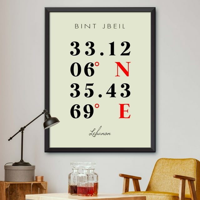 Map of Bint Jbeil, Lebanon, Multiline Coordinates Colored (16x20 ...