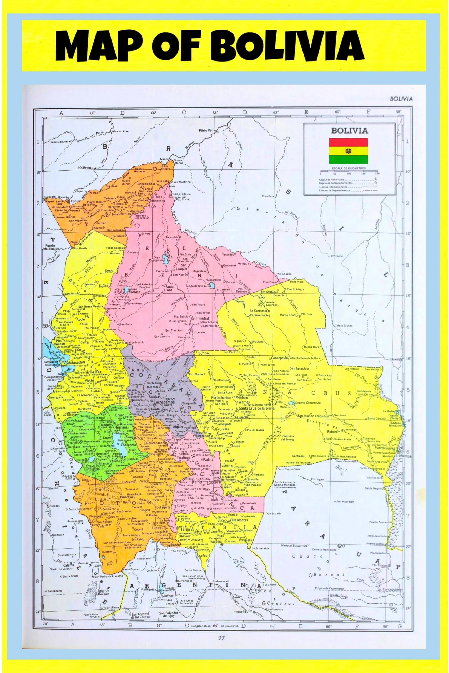 Map of Bolivia - Laminated Wall Map Poster Print Perfect for Classrooms ...