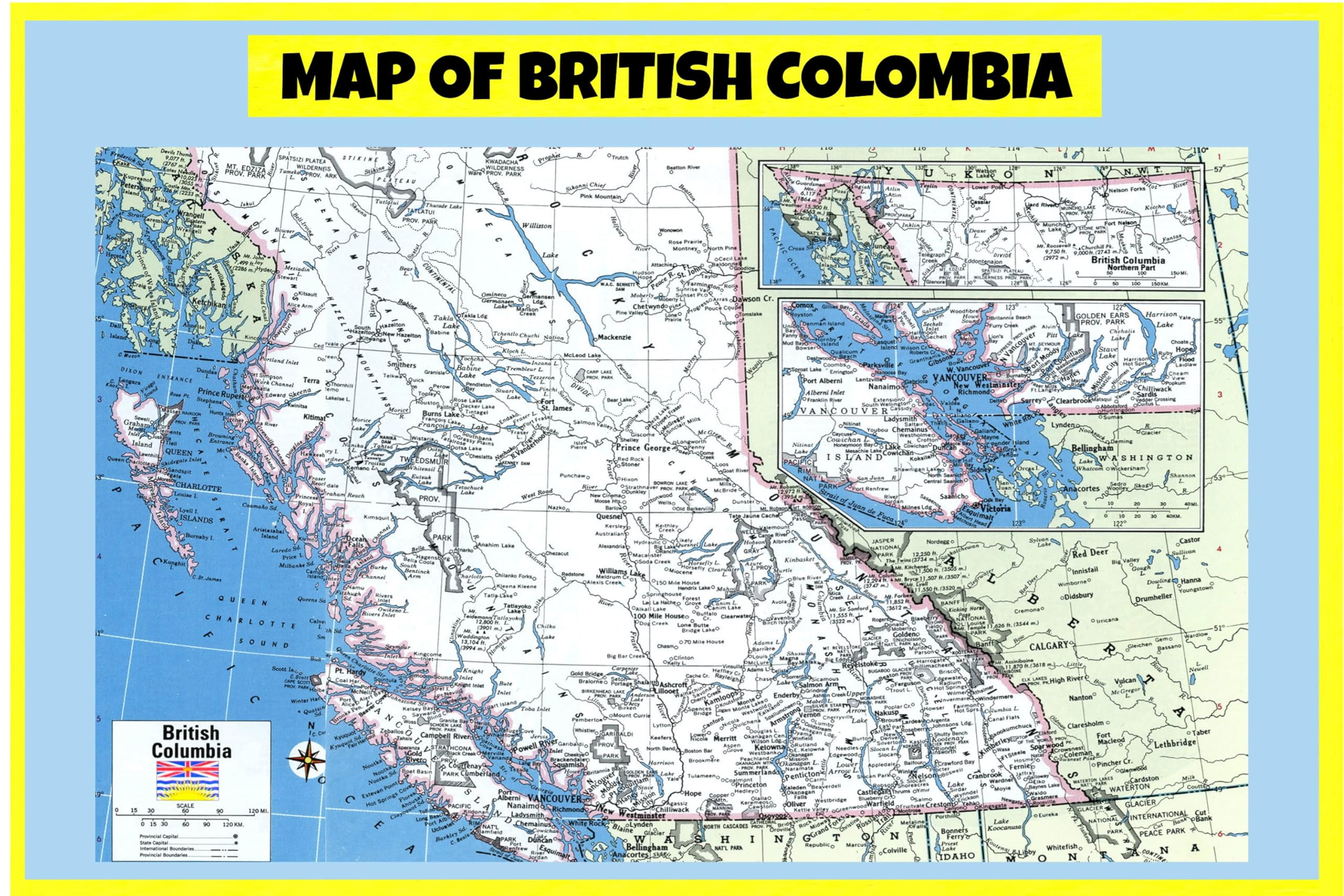 Map of British Colombia - Laminated Wall Map Poster Print Perfect for ...