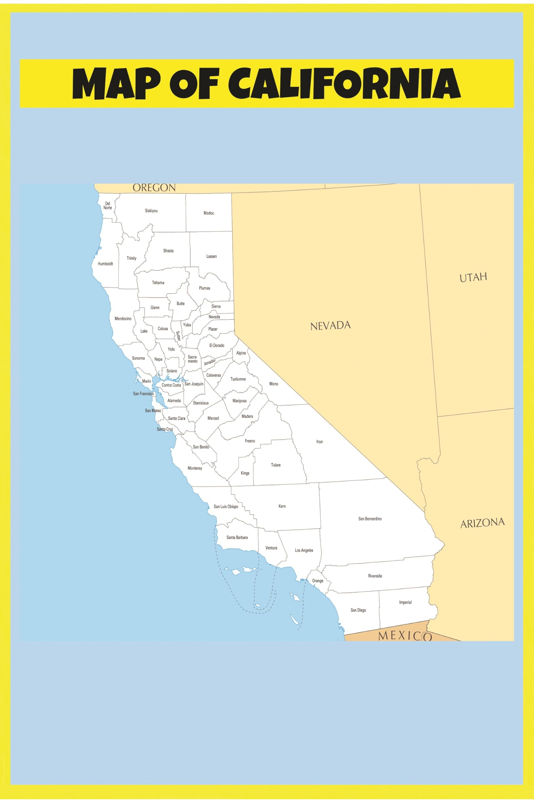 Map of California - Laminated Wall Map Poster Print Perfect for ...