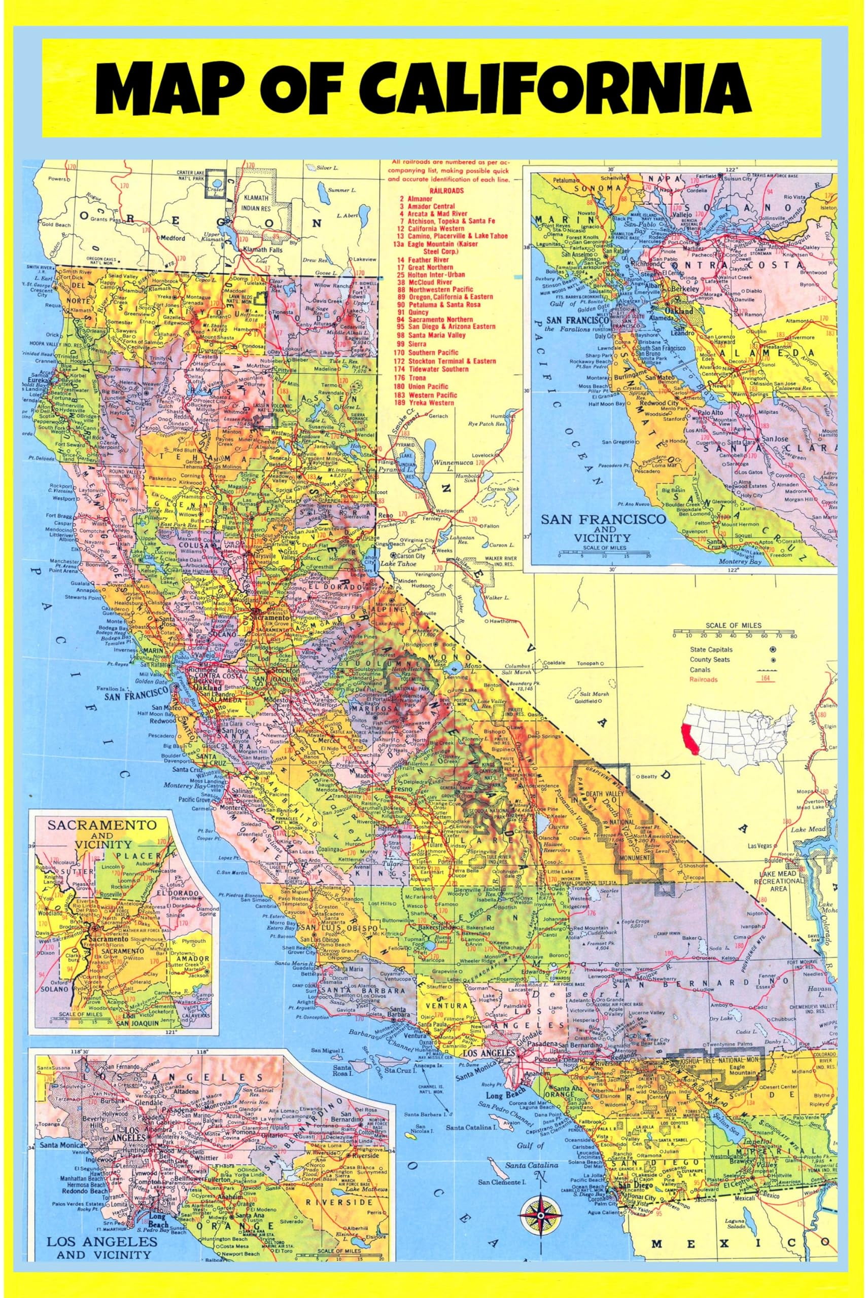 Map of California Style 3 - Glossy Heavy Paper Wall Map Poster Print ...