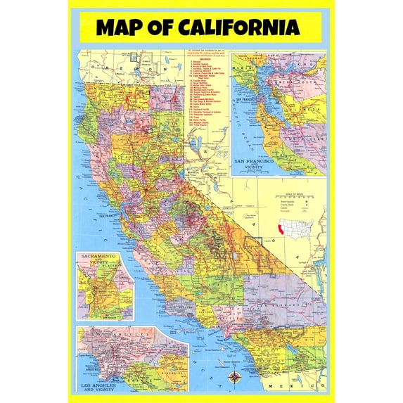 Map of California Style 3 - Glossy Heavy Paper Wall Map Poster Print Perfect for Classrooms and ...