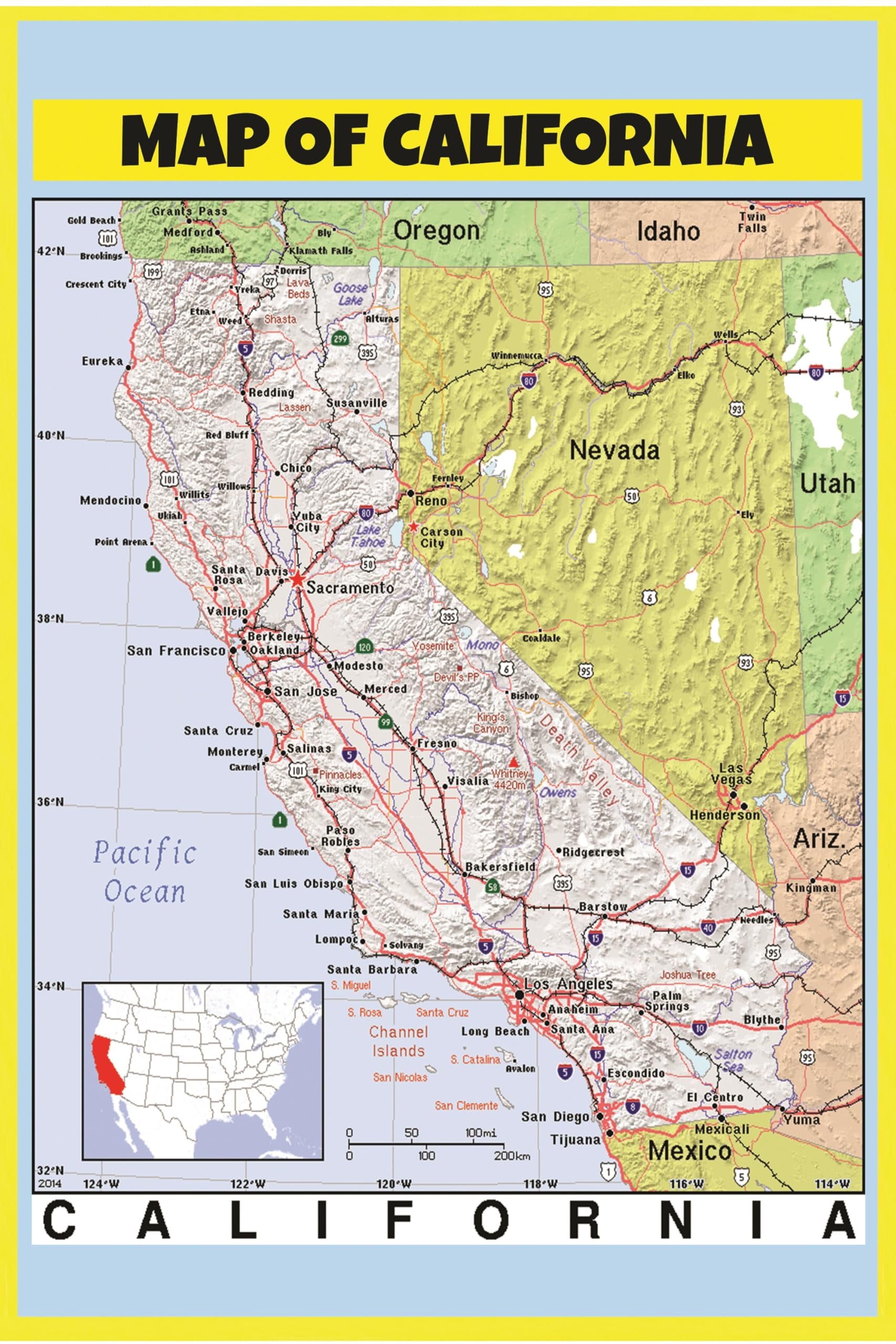 Map of California Style C - Glossy Heavy Paper Wall Map Poster Print ...