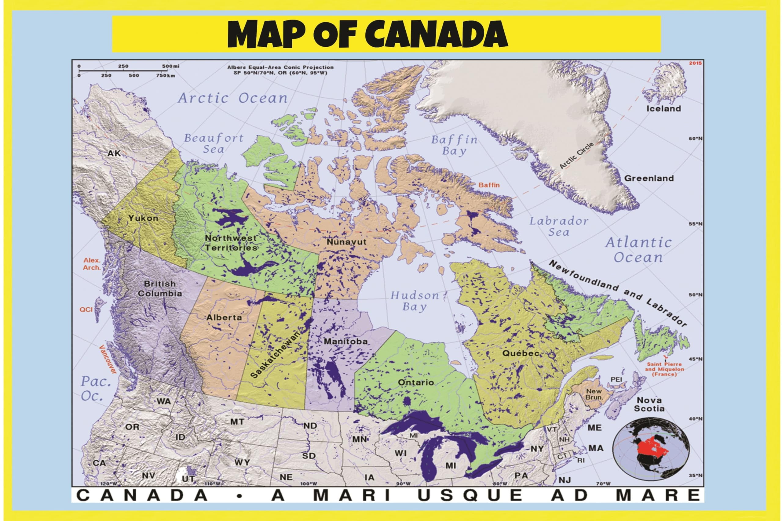Map of Canada - Glossy Heavy Paper Wall Map Poster Print Perfect for Classrooms and Homes ...