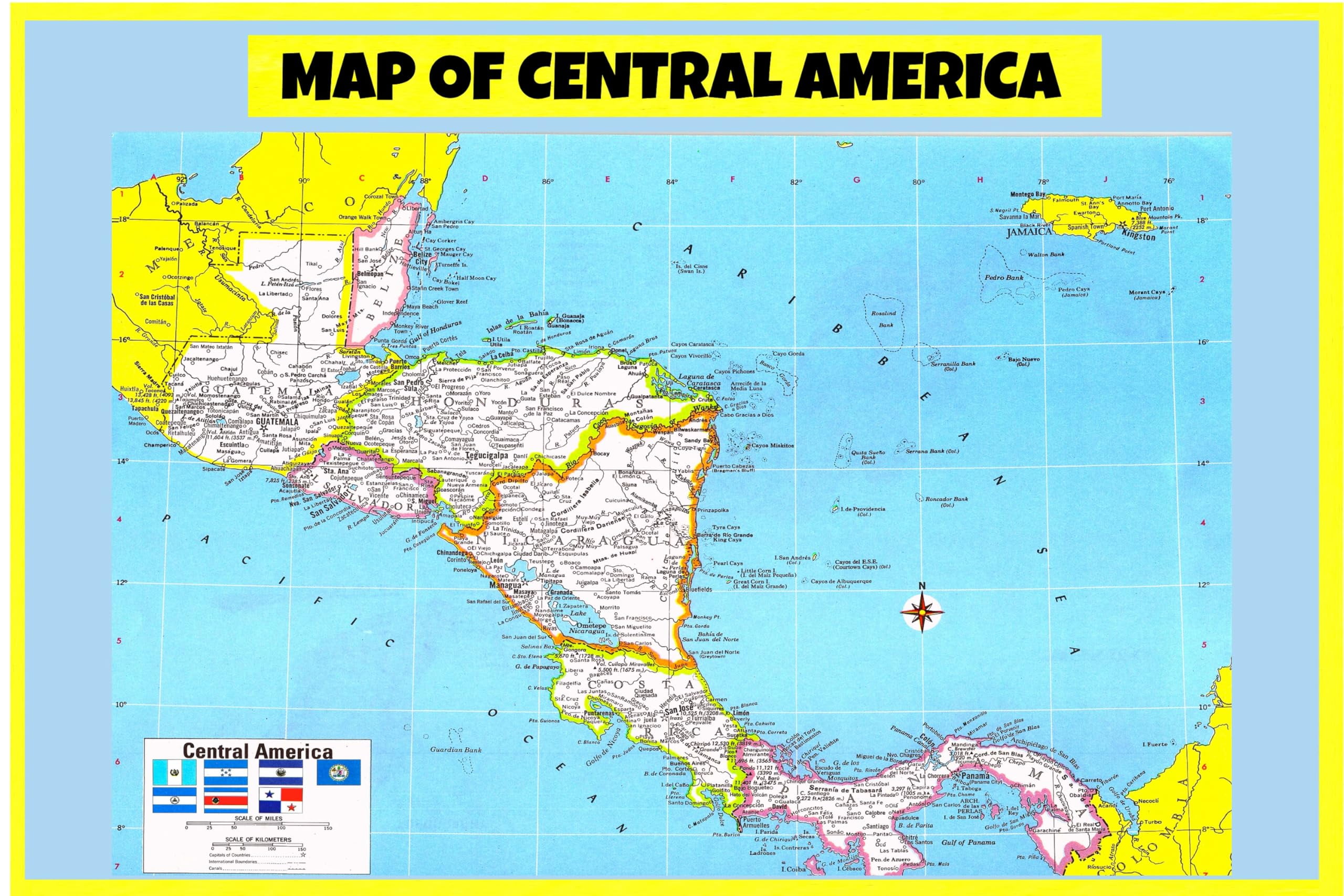 Map of Central America - Laminated Wall Map Poster Print Perfect for ...