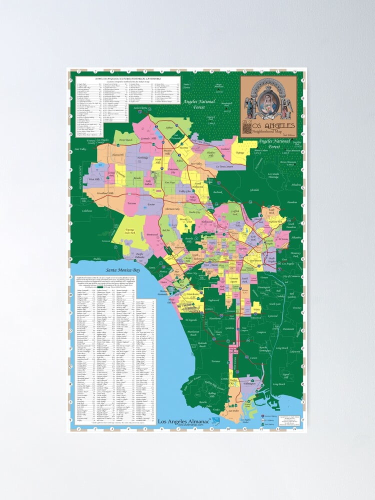 Map of City of Los Angeles Neighborhoods - Comprehensive Wall Map ...