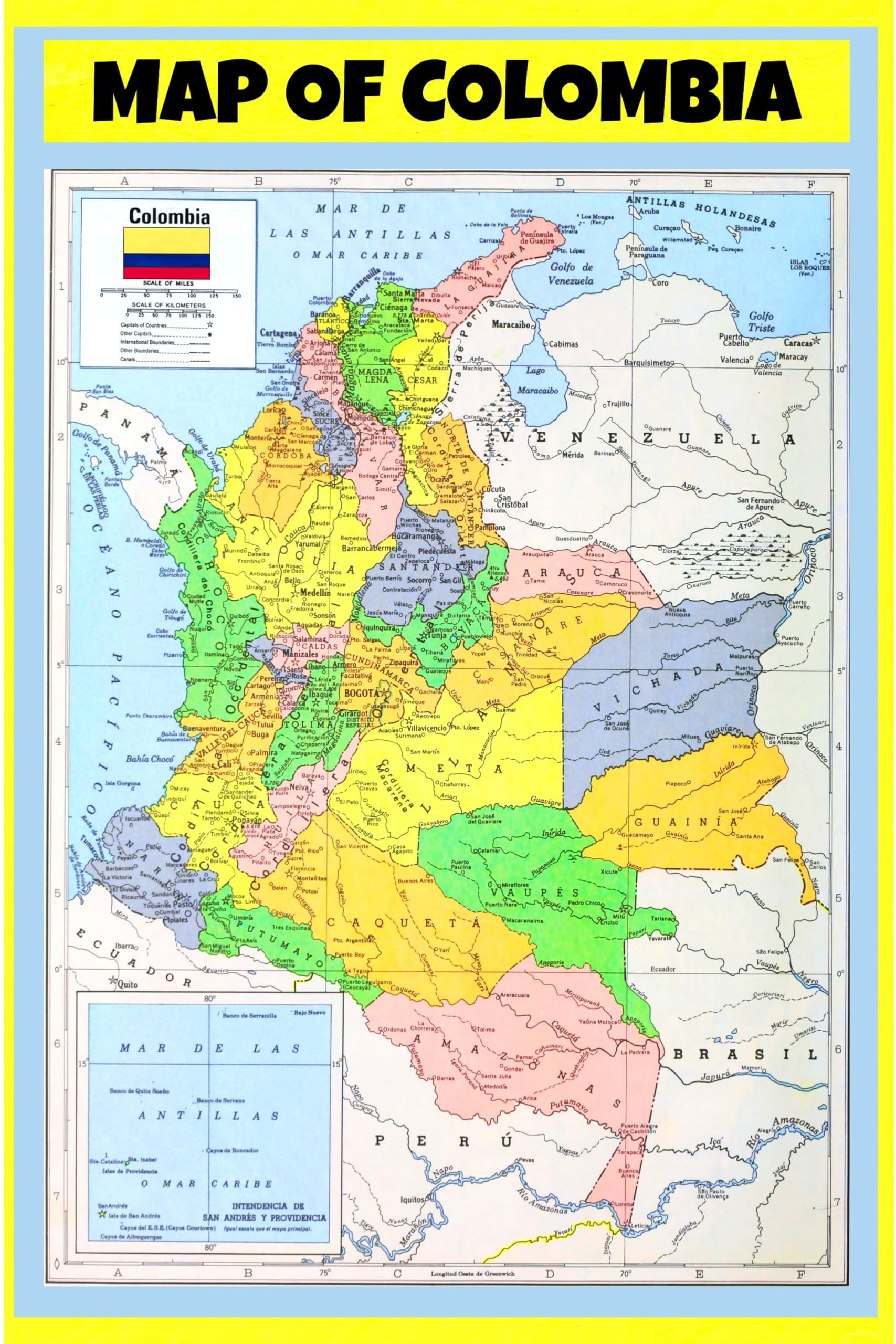 Map of Colombia - Glossy Heavy Paper Wall Map Poster Print Perfect for ...