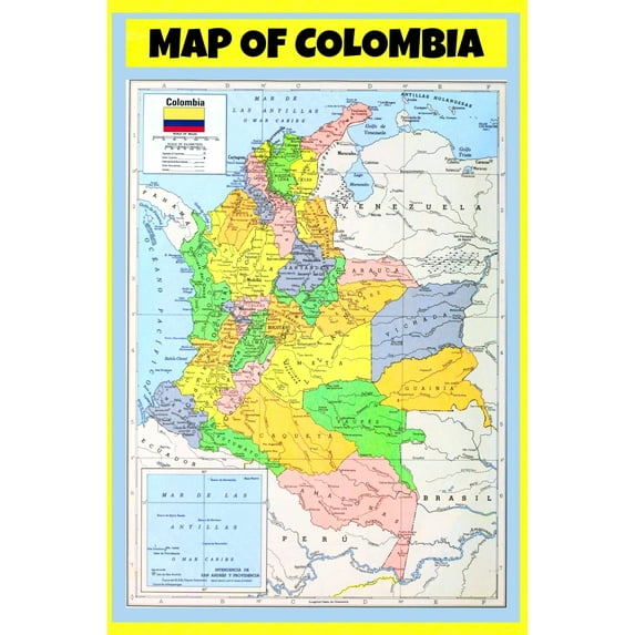 Map of Colombia - Glossy Heavy Paper Wall Map Poster Print Perfect for Classrooms and Homes ...