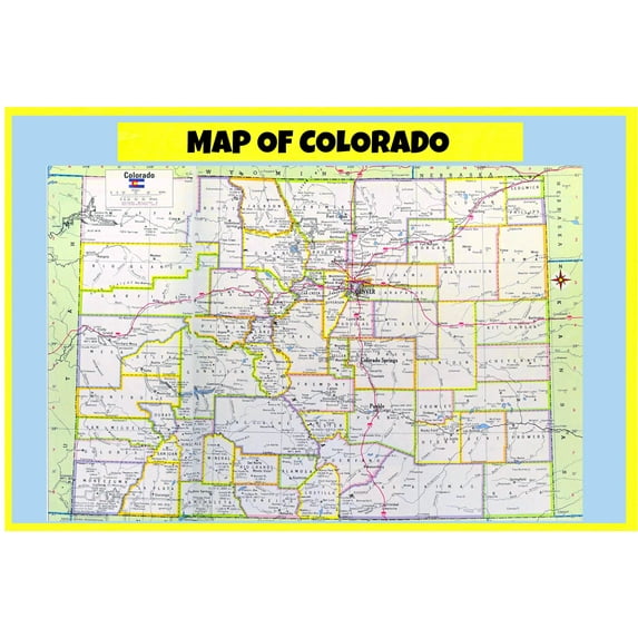 Map of Colorado Style D - Glossy Heavy Paper Wall Map Poster Print Perfect for Classrooms and ...