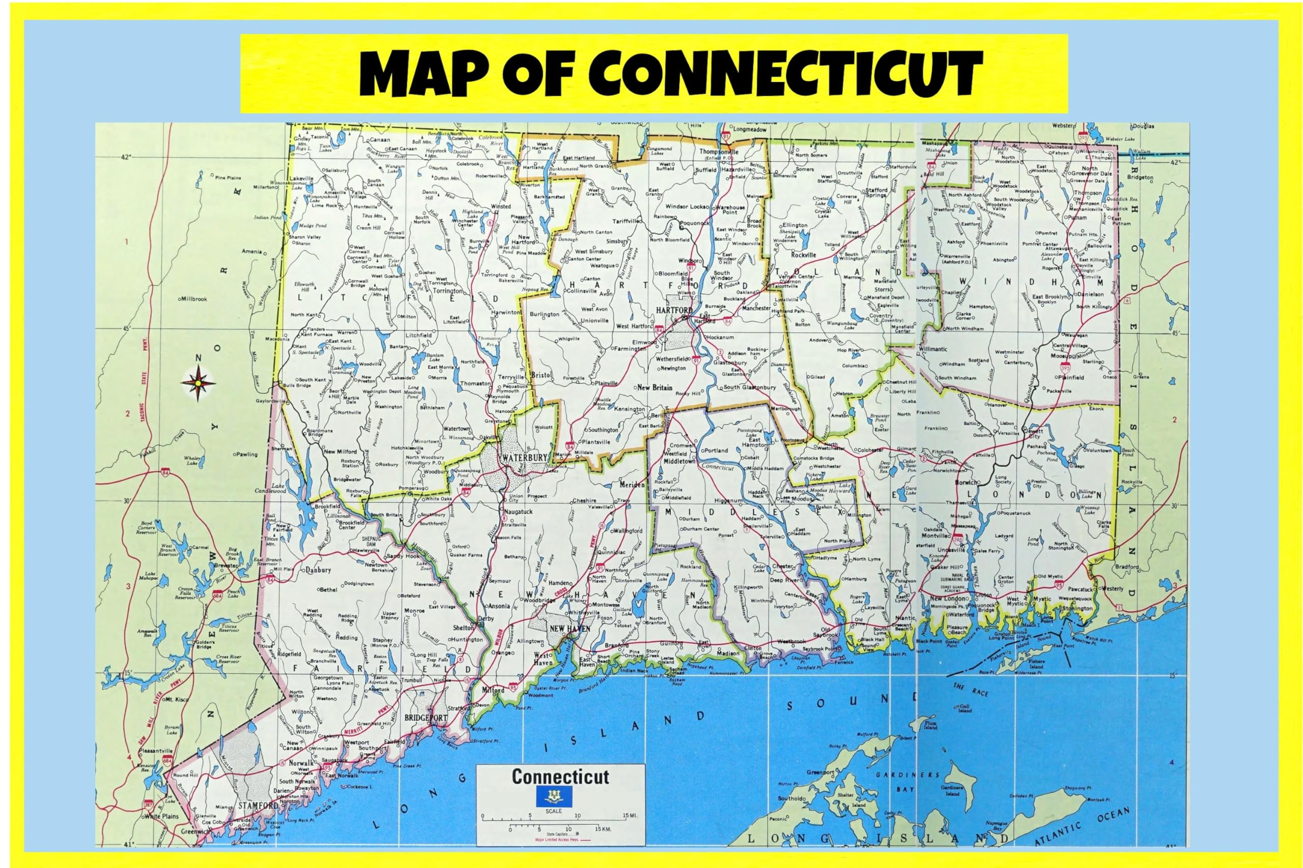Map of Connecticut - Glossy Heavy Paper Wall Map Poster Print Perfect for Classrooms and Homes ...