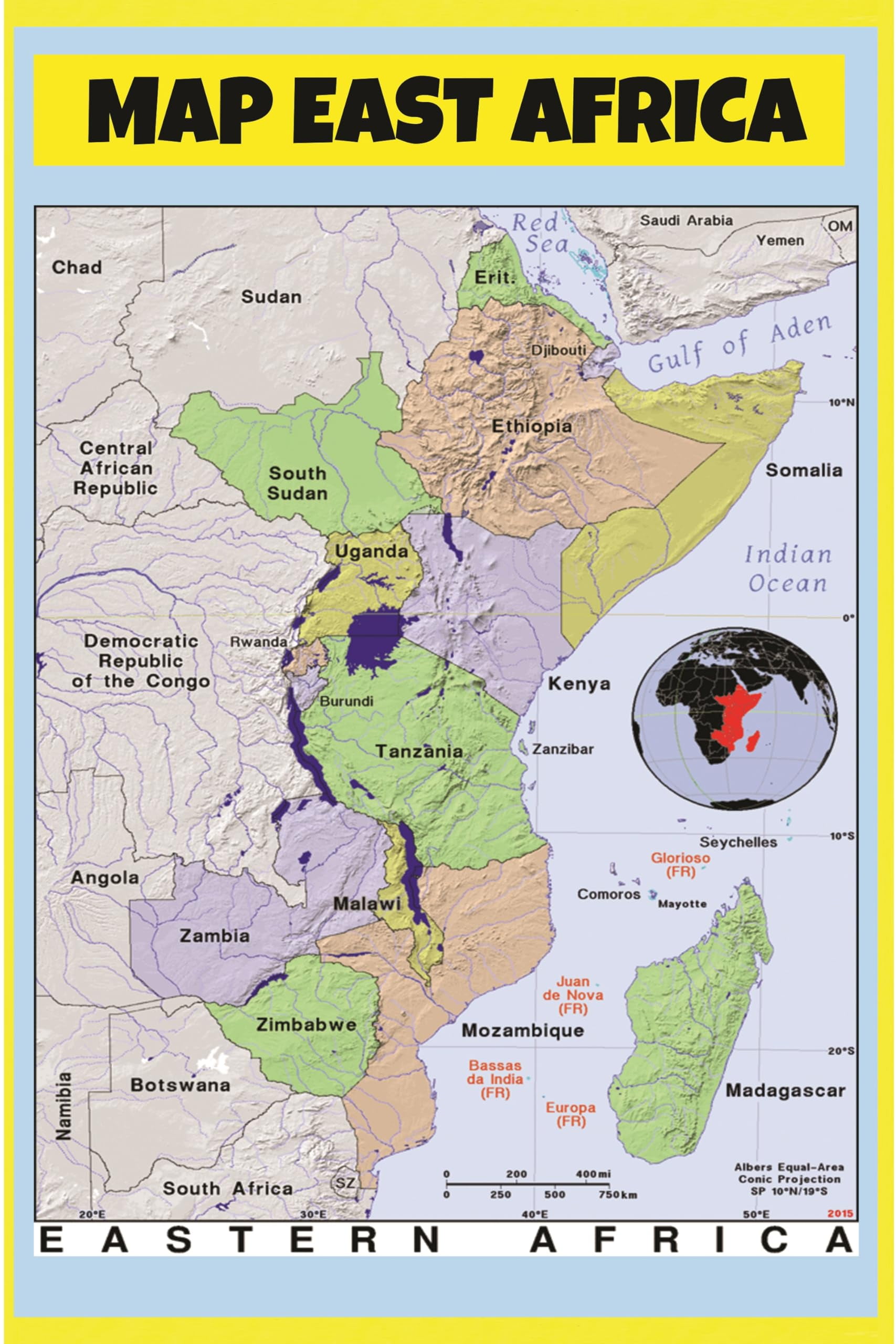 Map of East Africa - Glossy Heavy Paper Wall Map Poster Print Perfect for Classrooms and Homes ...