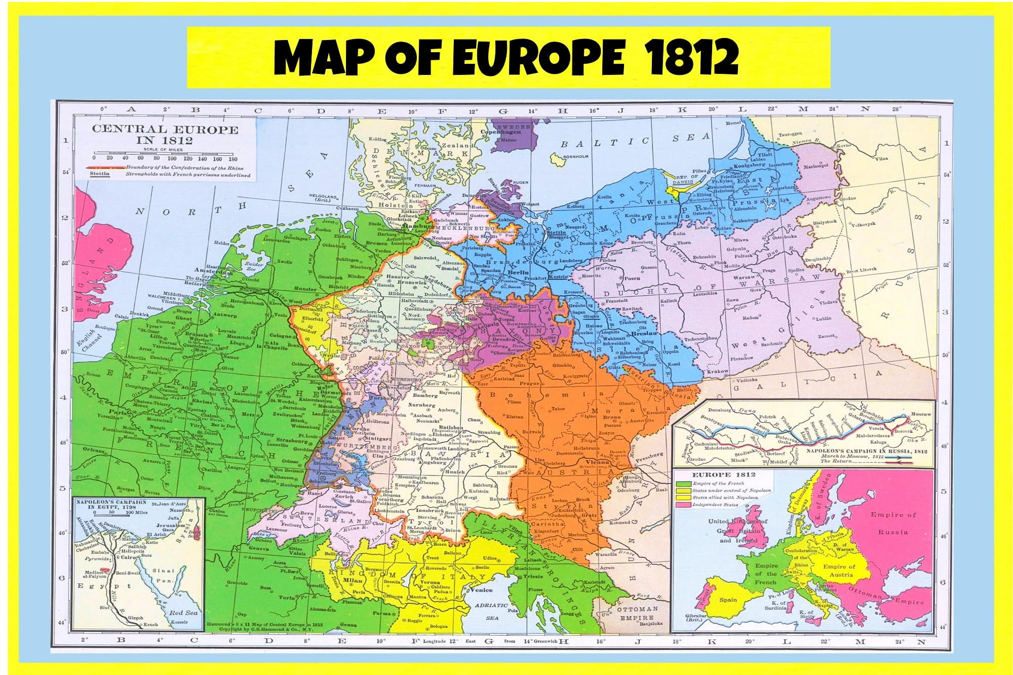 Map of Europe 1812 - Glossy Heavy Paper Wall Map Poster Print Perfect ...