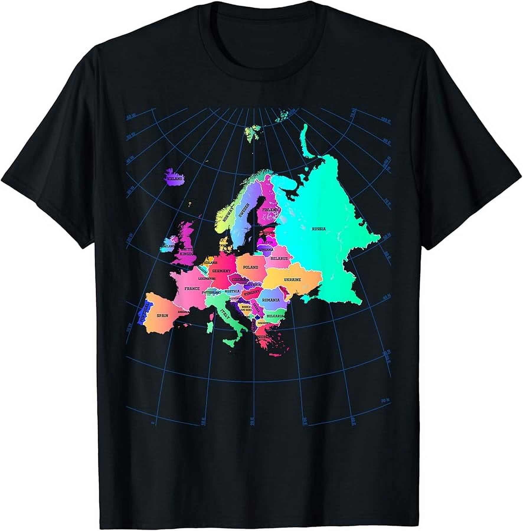 Map of Europe with borders and names of European countries T-Shirt ...