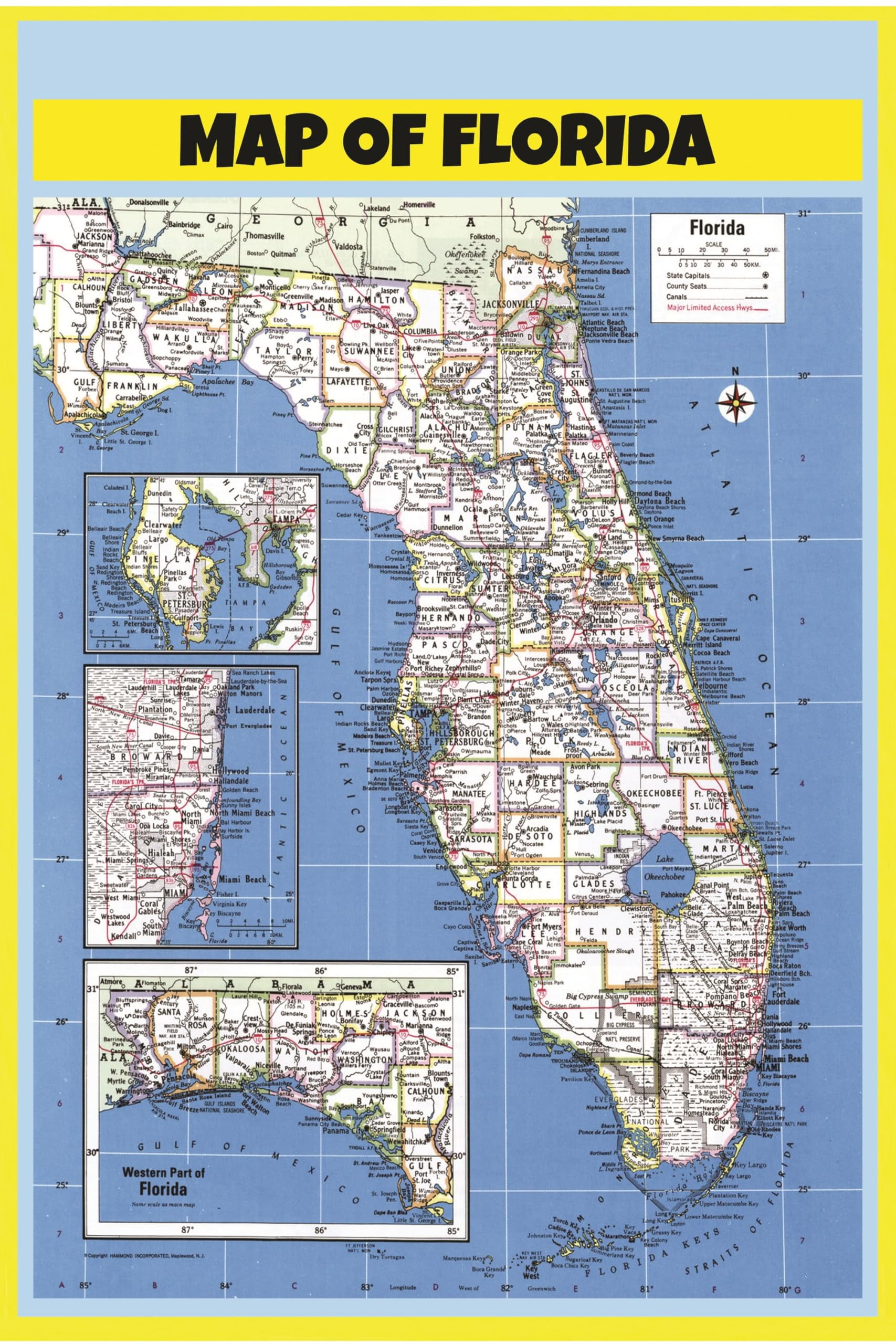 Map of Florida Style B - Glossy Heavy Paper Wall Map Poster Print ...