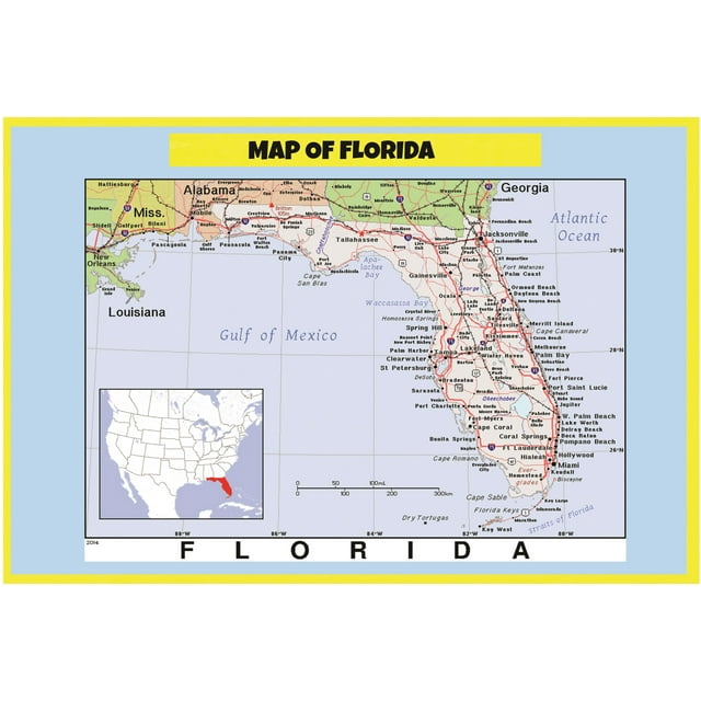 Map of Florida Style C - Laminated Wall Map Poster Print Perfect for Classrooms and Homes ...