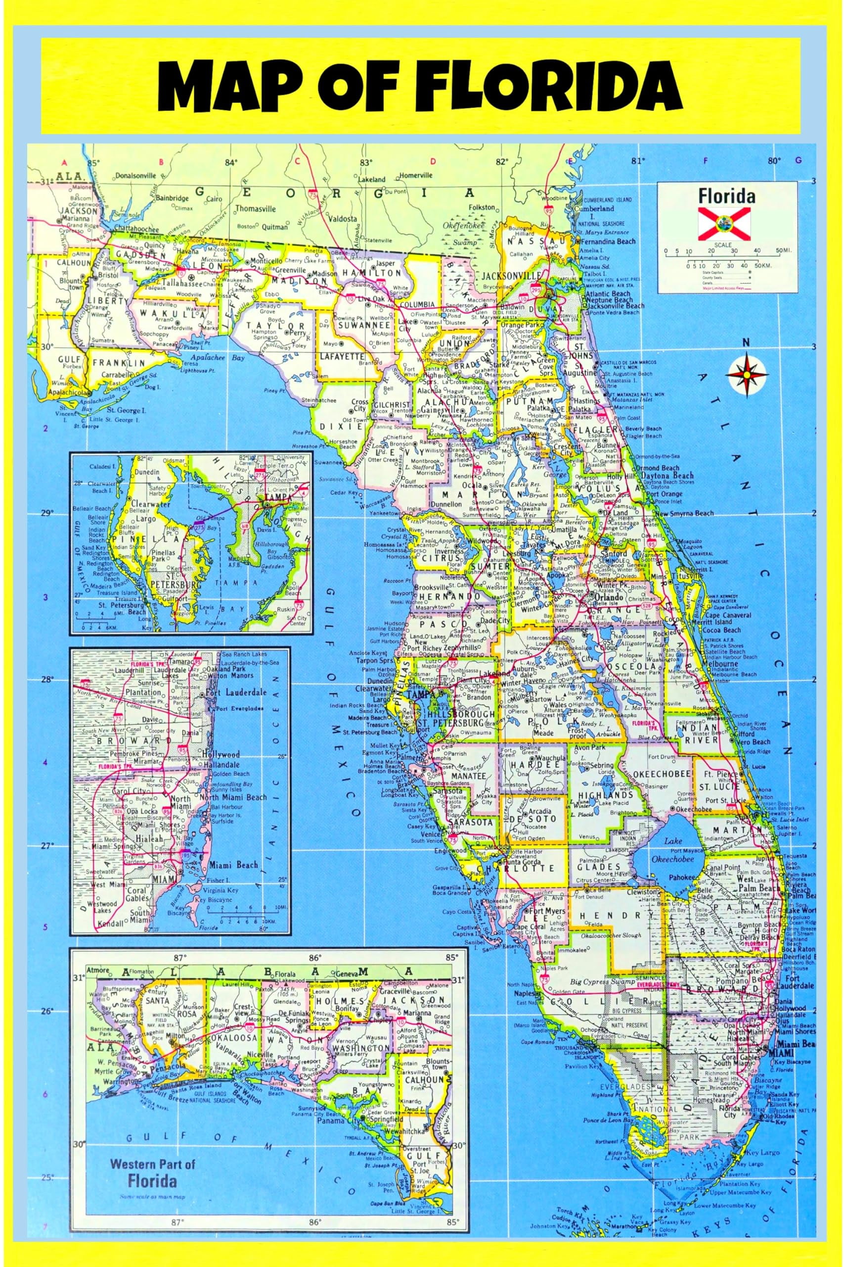 Map of Florida Style E - Laminated Wall Map Poster Print Perfect for ...