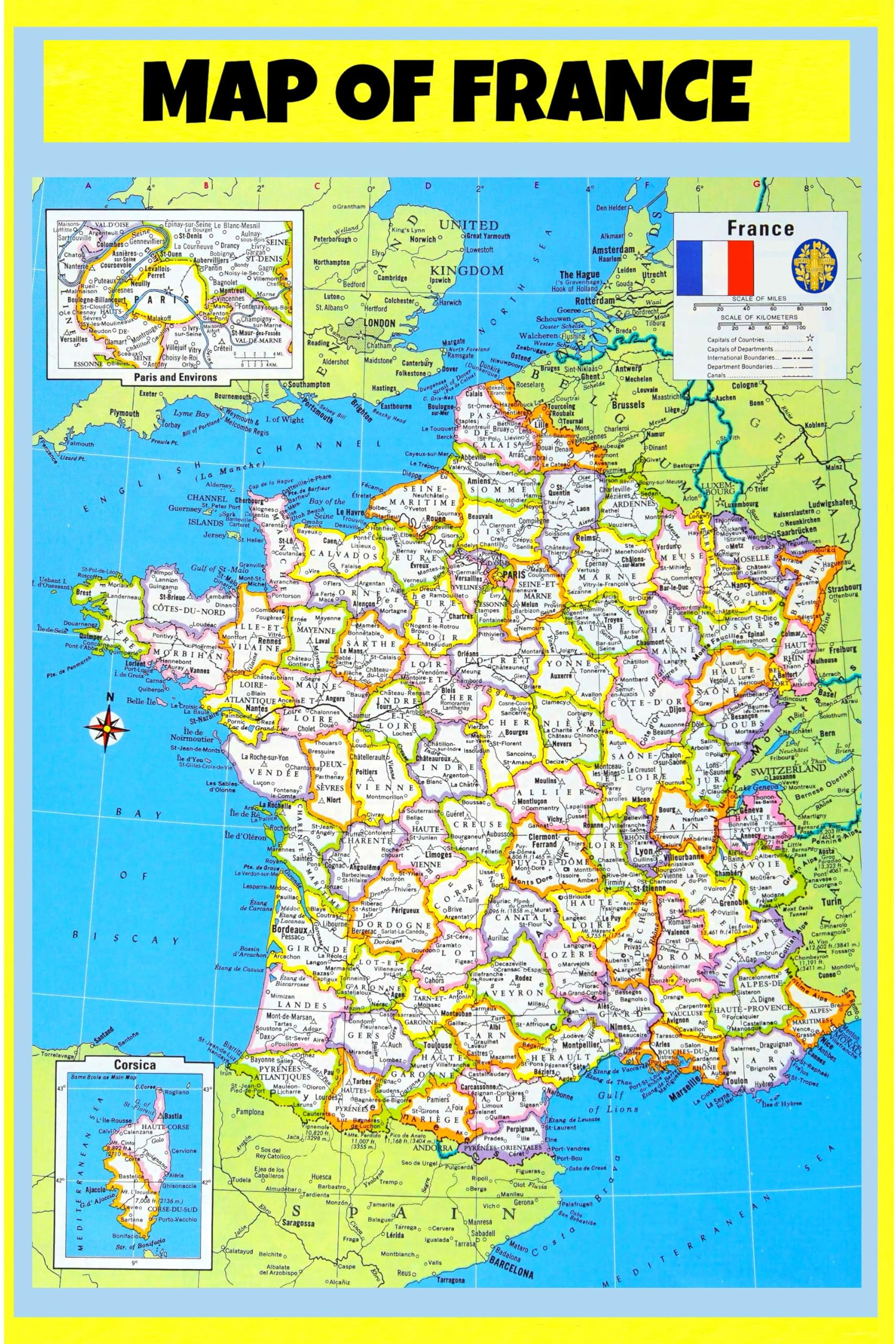 Map of France Style B - Glossy Heavy Paper Wall Map Poster Print Perfect for Classrooms and ...
