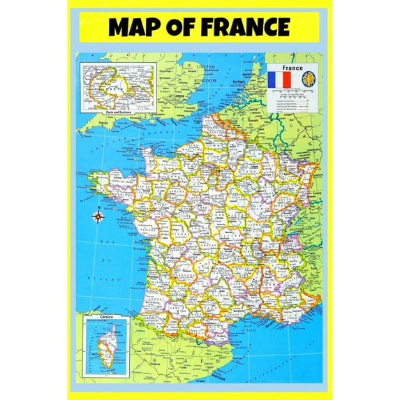 Map of France Style B - Glossy Heavy Paper Wall Map Poster Print Perfect for Classrooms and ...