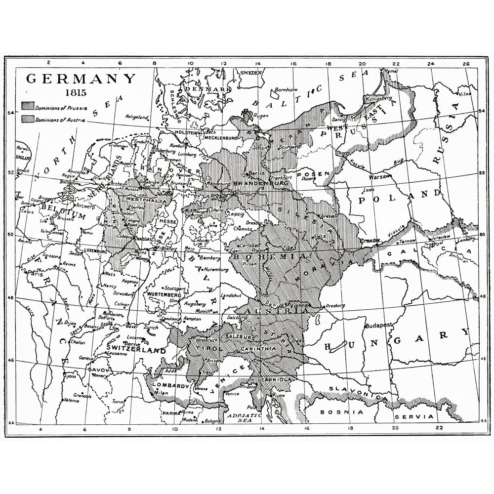 Map of Germany in 1815 after the Congress of Vienna. From Hutchinsons ...