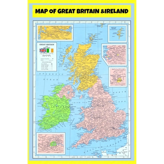 Map of Great Britain and Ireland - Laminated Wall Map Poster Print ...