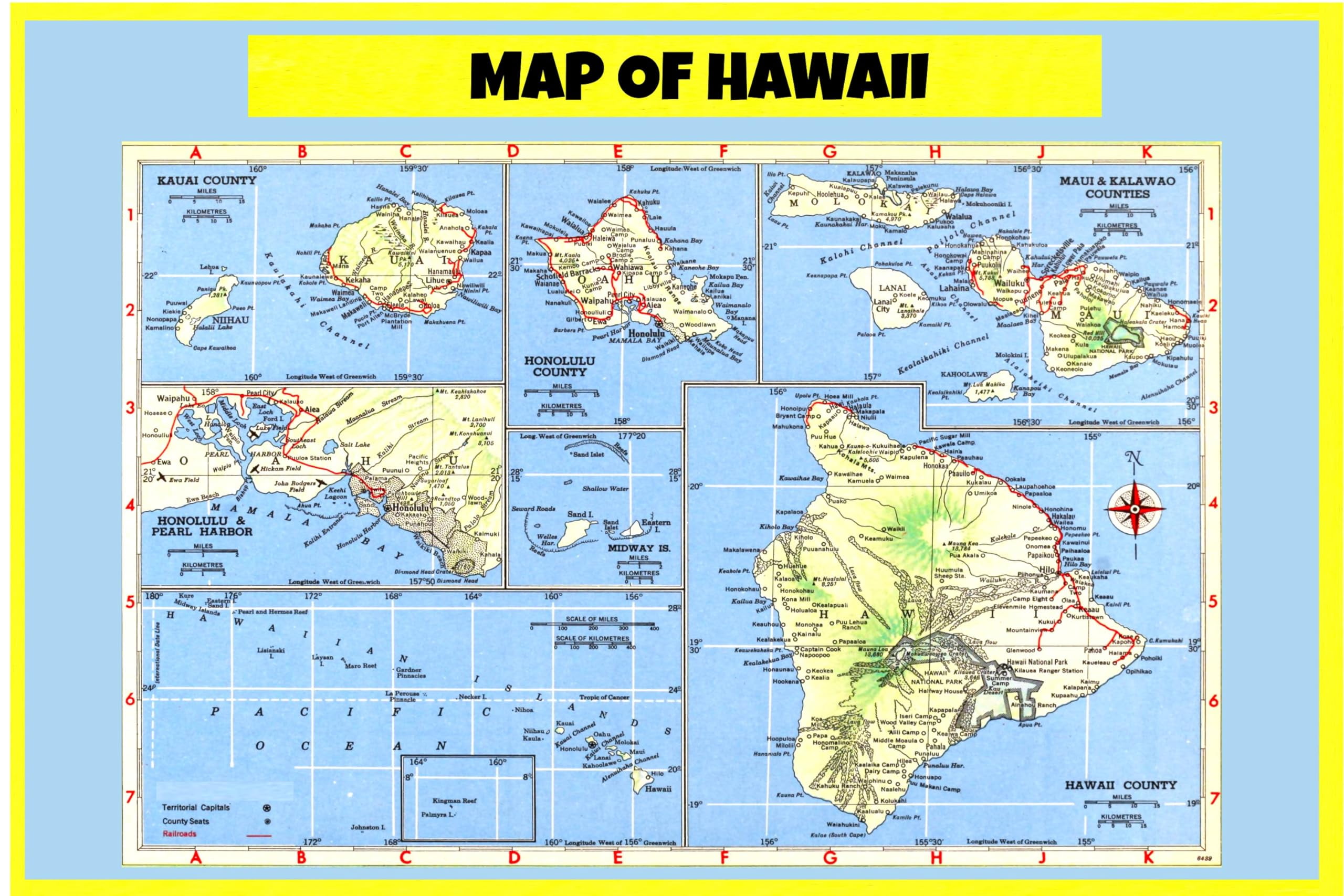 Map of Hawai - Glossy Heavy Paper Wall Map Poster Print Perfect for Classrooms and Homes - Vivid ...