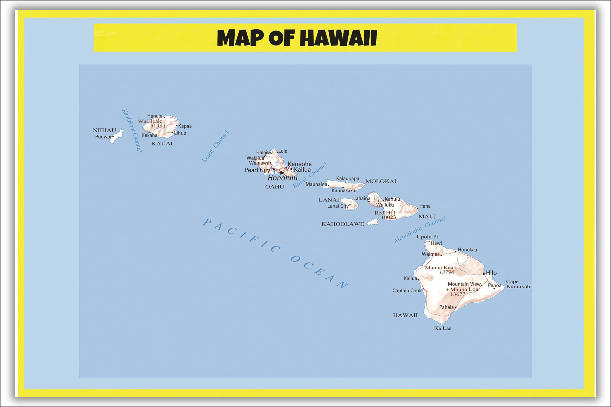 Map of Hawaii - Laminated Wall Map Poster Print Perfect for Classrooms ...