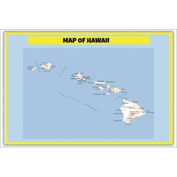 Map of Hawaii - Laminated Wall Map Poster Print Perfect for Classrooms and Homes - Vivid Imagery ...