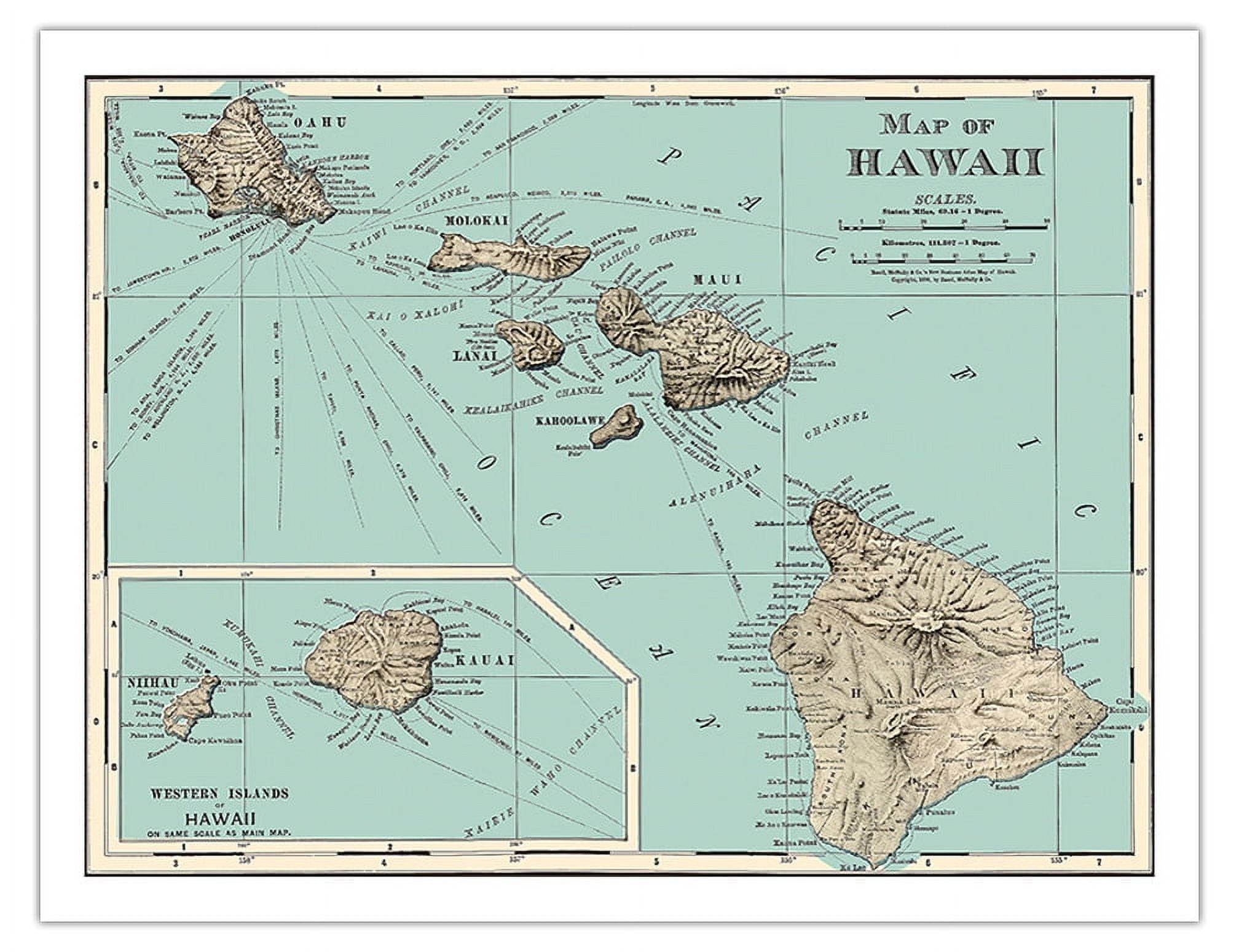 Map of Hawaii - from Rand McNally Atlas - Vintage Colored Cartographic ...