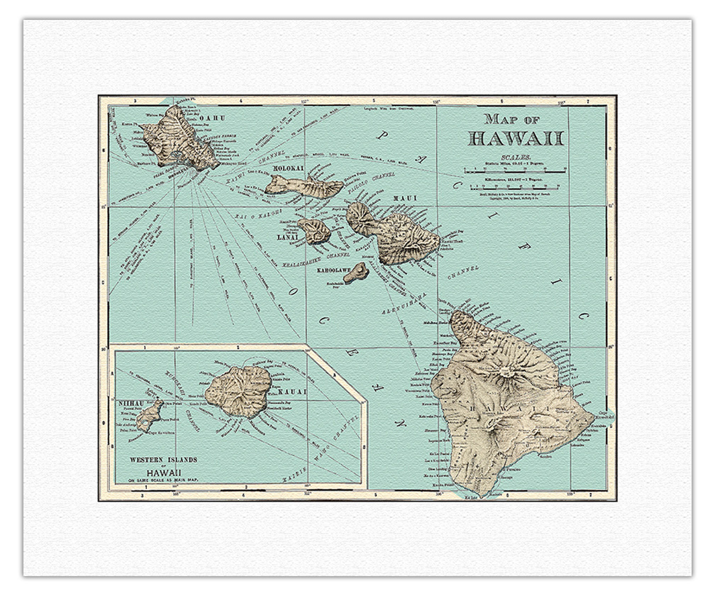 Map of Hawaii - from Rand McNally Atlas - Vintage Colored Cartographic ...
