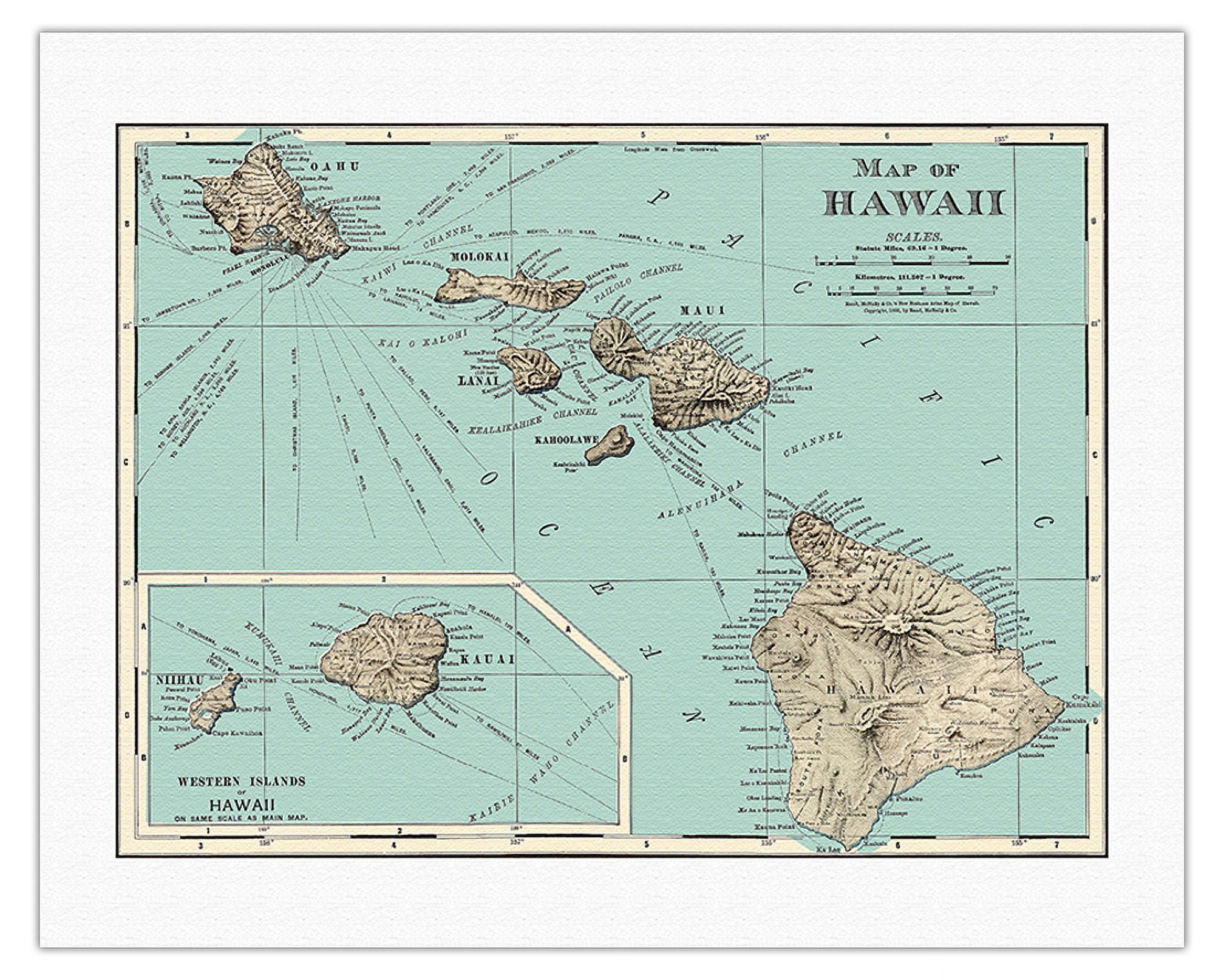 Map of Hawaii - from Rand McNally Atlas - Vintage Colored Cartographic ...