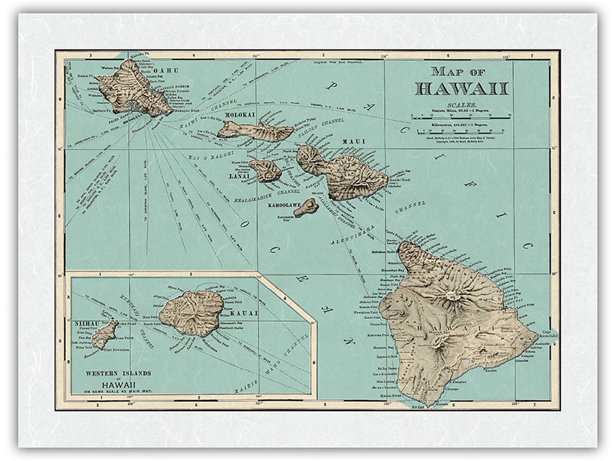Map of Hawaii - from Rand McNally Atlas - Vintage Colored Cartographic ...