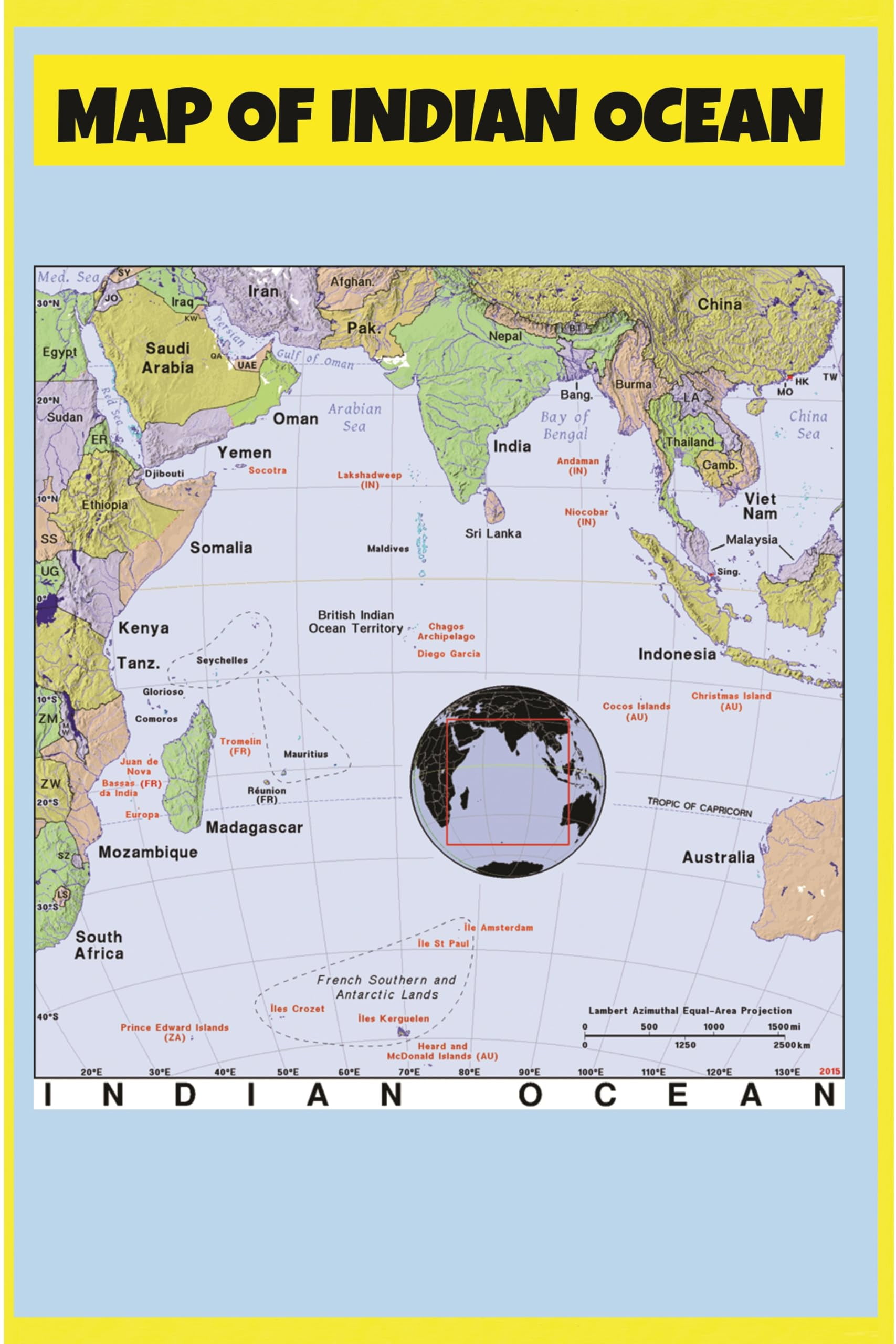 Map of Indian Ocean - Laminated Wall Map Poster Print Perfect for ...