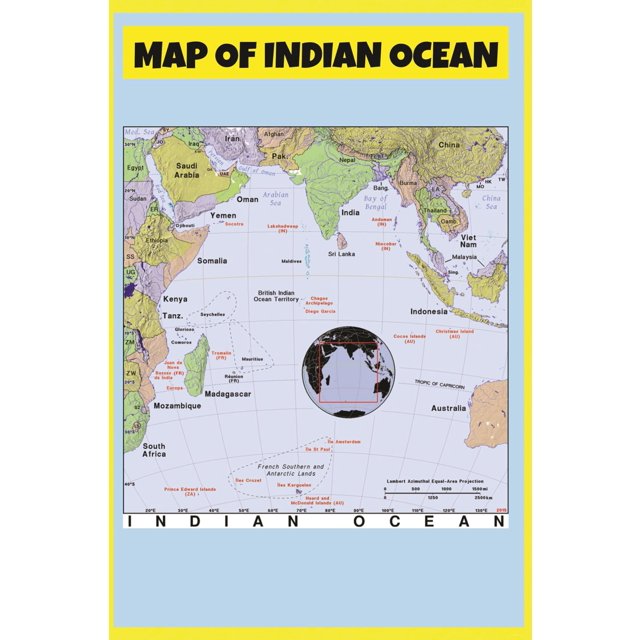 Map of Indian Ocean - Laminated Wall Map Poster Print Perfect for Classrooms and Homes - Vivid ...