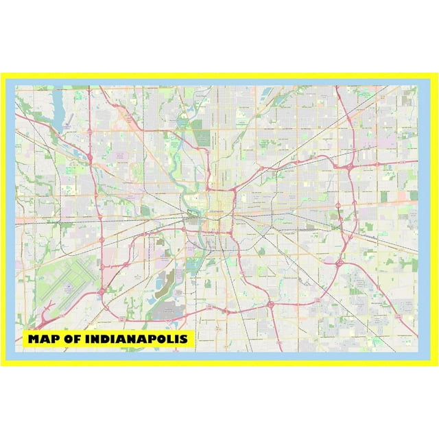 Map of Indianapolis 24x36 with Neighborhoods, Streets, Roads, Highways ...