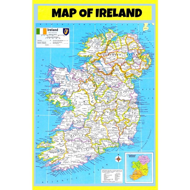 Map of Ireland - Laminated Wall Map Poster Print Perfect for Classrooms and Homes - Vivid ...
