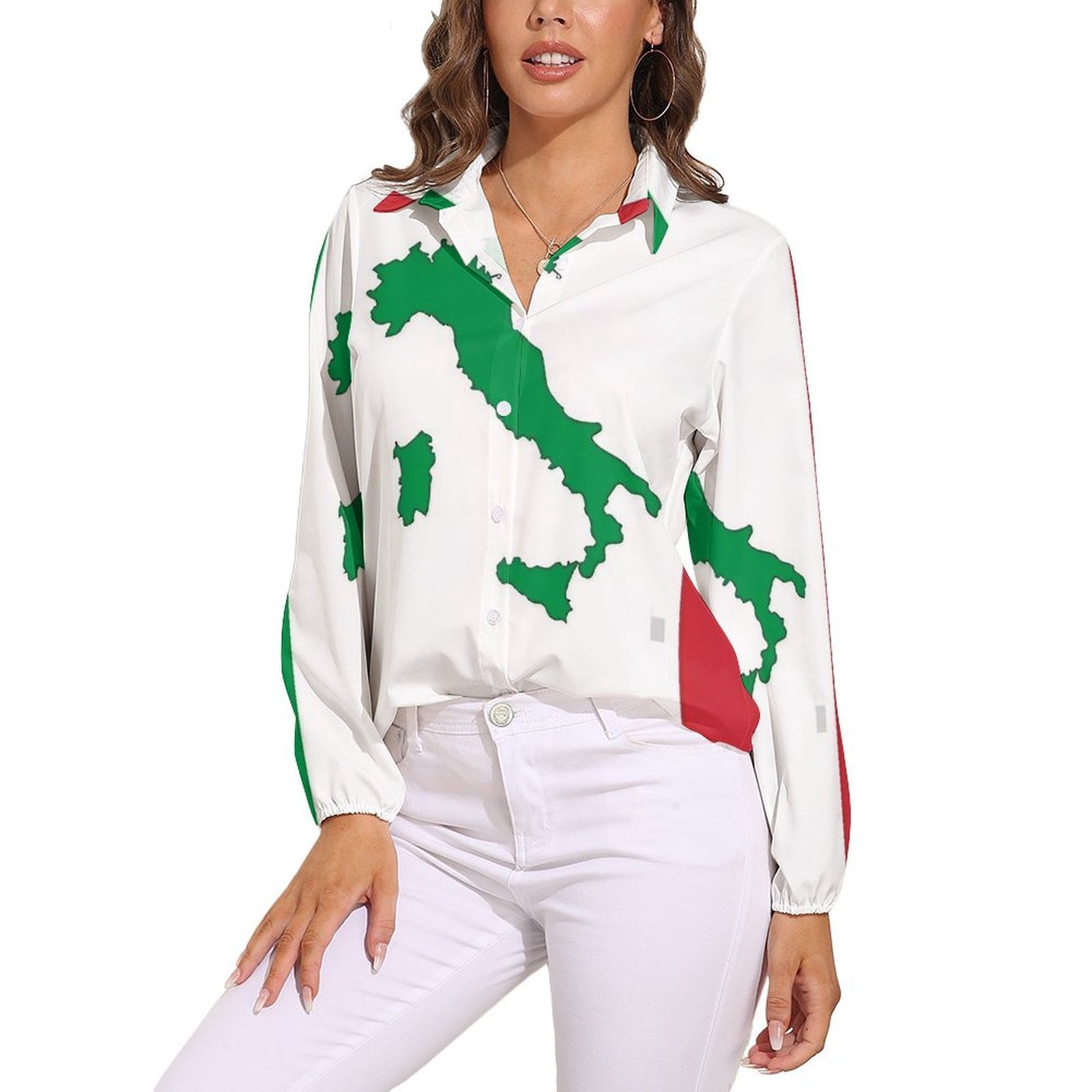 Map of Italy - Italian Flag Long Sleeve Blouse Woman Streetwear Casual ...