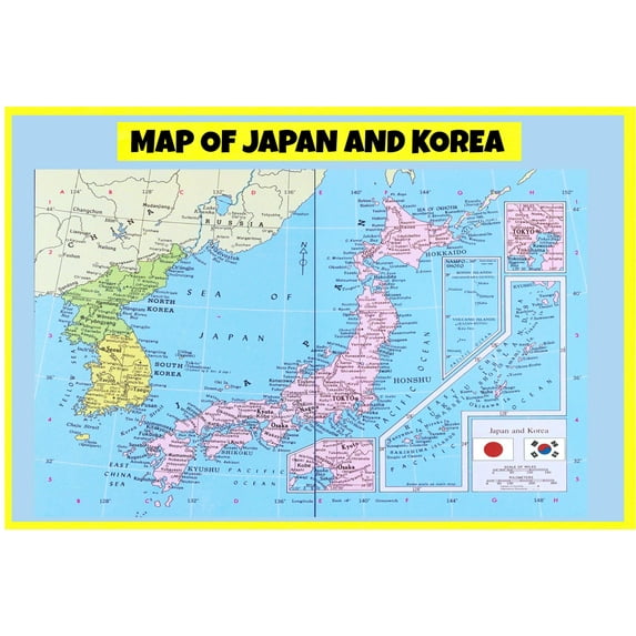 Map of Japan and Korea - Glossy Heavy Paper Wall Map Poster Print Perfect for Classrooms and ...