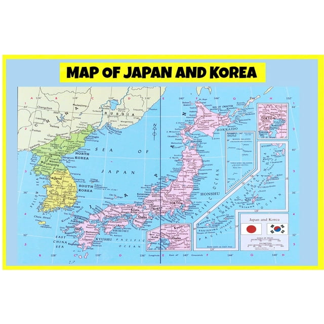 Map of Japan and Korea - Glossy Heavy Paper Wall Map Poster Print Perfect for Classrooms and ...