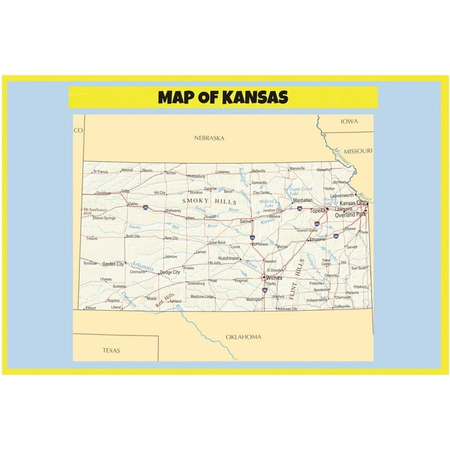 Map of Kansas - Glossy Heavy Paper Wall Map Poster Print Perfect for Classrooms and Homes ...