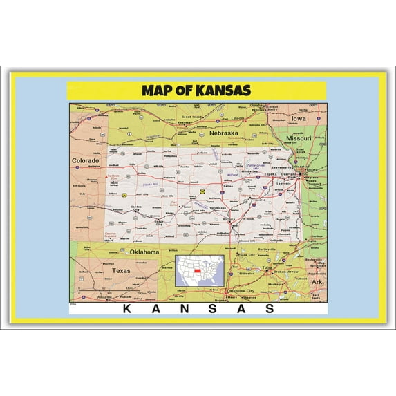 Map of Kansas Style C - Glossy Heavy Paper Wall Map Poster Print Perfect for Classrooms and ...