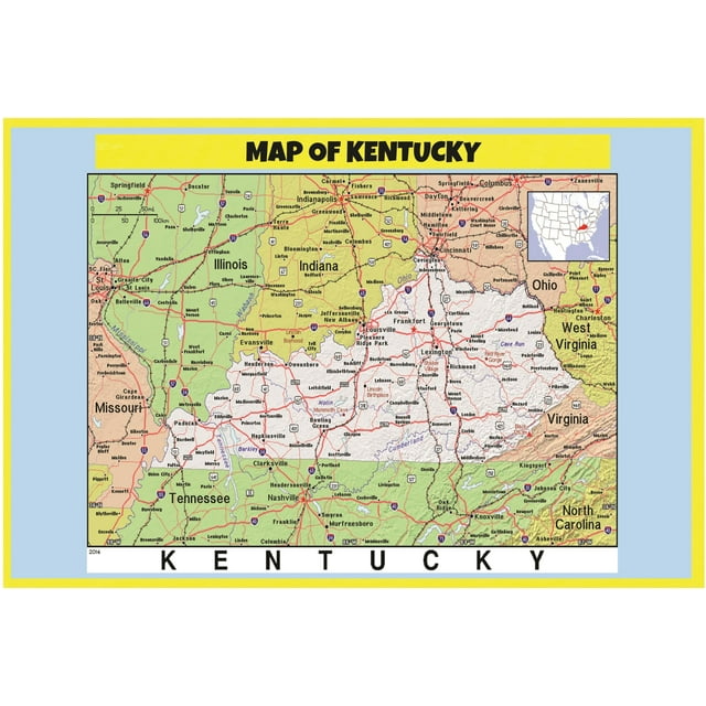 Map of Kentucky Style C - Laminated Wall Map Poster Print Perfect for Classrooms and Homes ...
