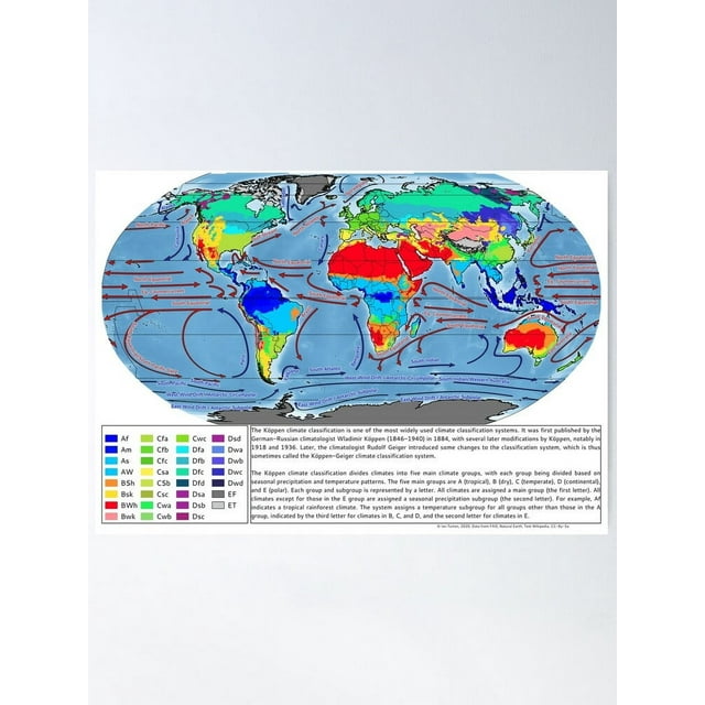 Map of Koppen Climate Zones and Ocean Currents Poster - Walmart.com