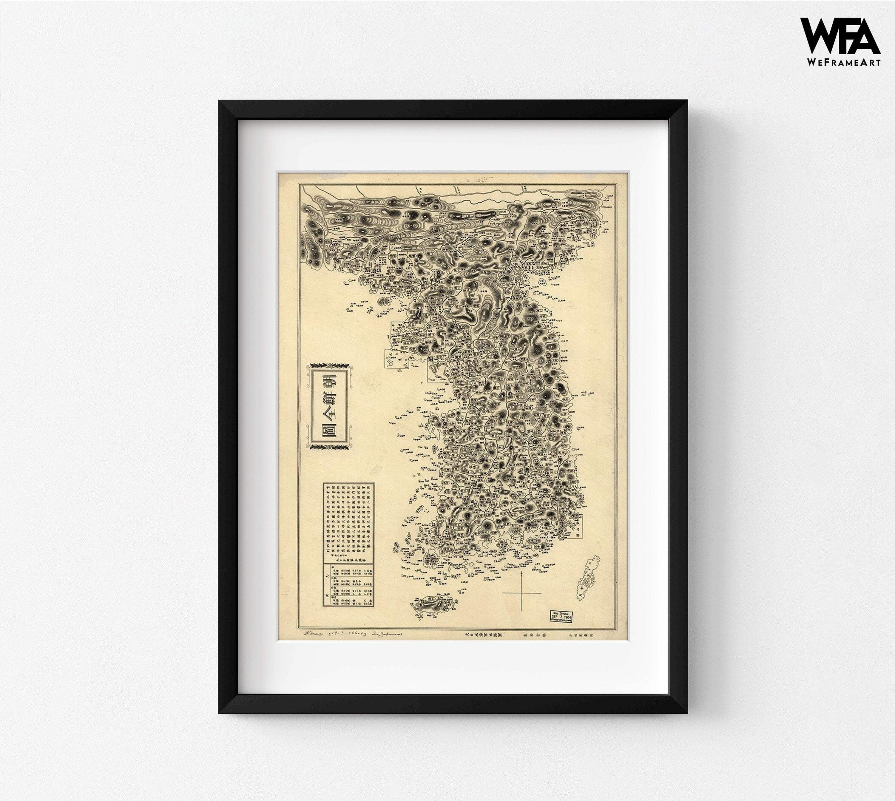 Map of Korean Peninsula, Asian Map Print, Asian Letters Map Poster Wall ...