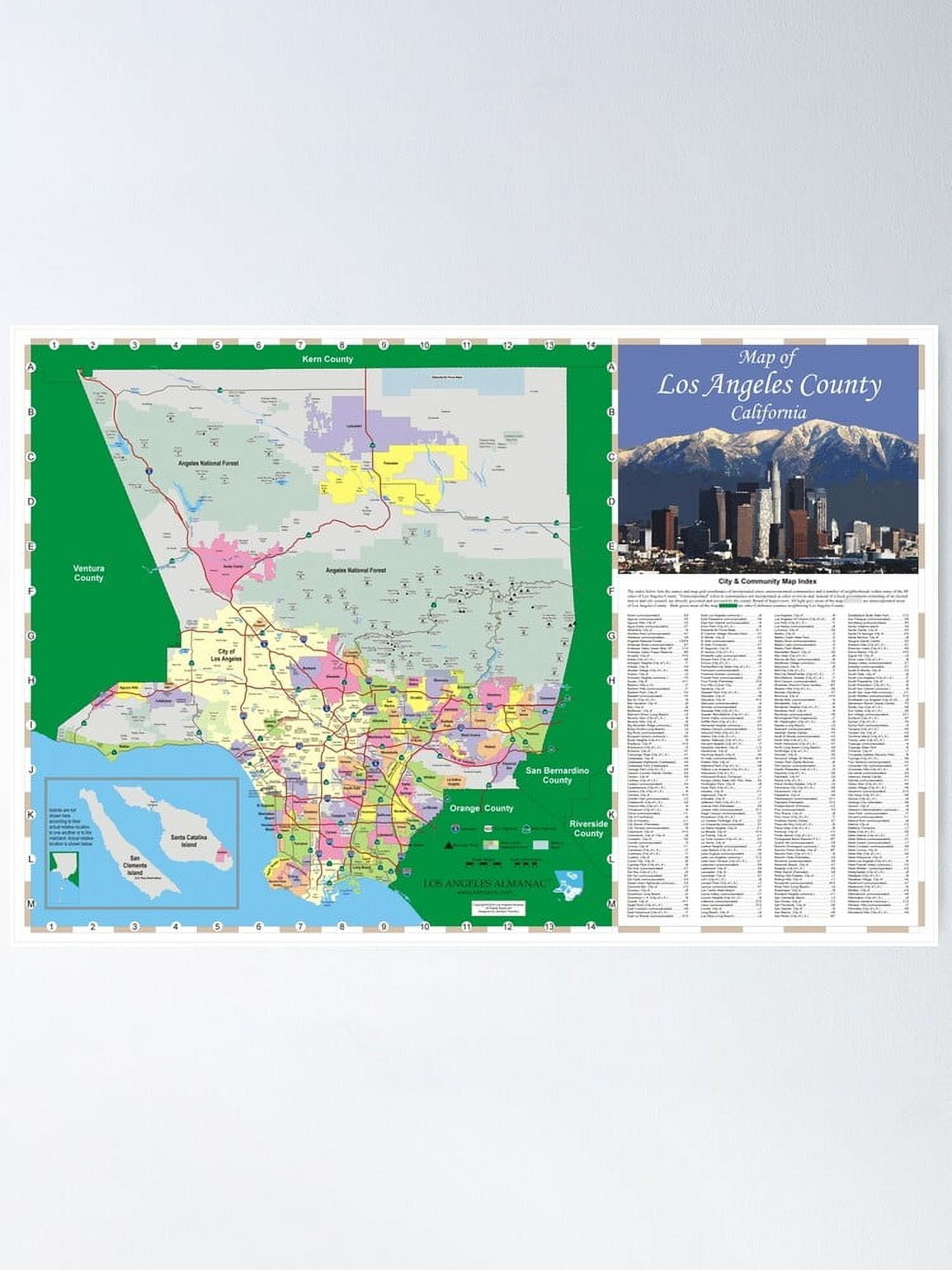 Map of Los Angeles County - Comprehensive Wall Map Poster - Walmart.com
