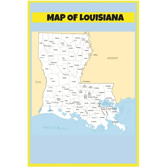 Map of Louisiana - Glossy Heavy Paper Wall Map Poster Print Perfect for Classrooms and Homes ...