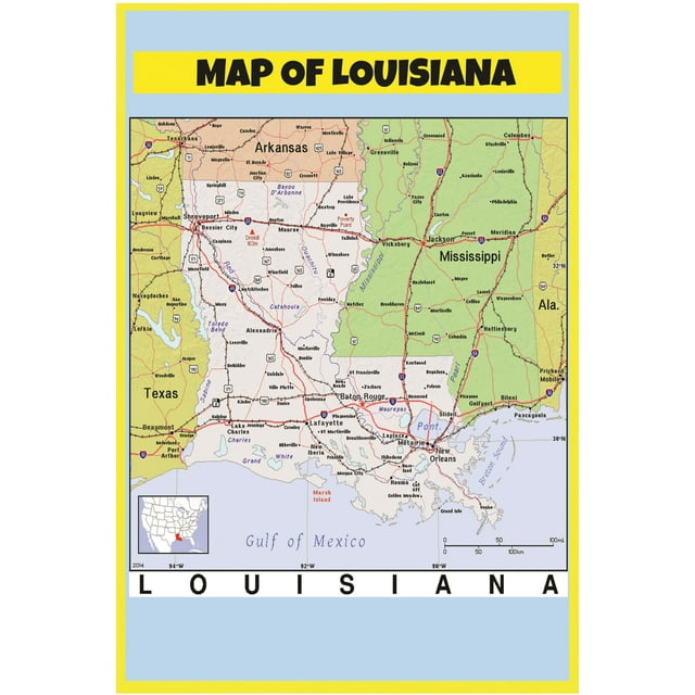 Map of Louisiana Style C - Laminated Wall Map Poster Print Perfect for Classrooms and Homes ...
