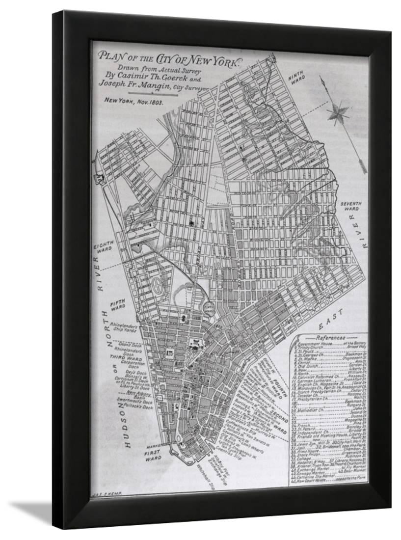Map of Lower Manhattan Framed Print Wall Art - Walmart.com