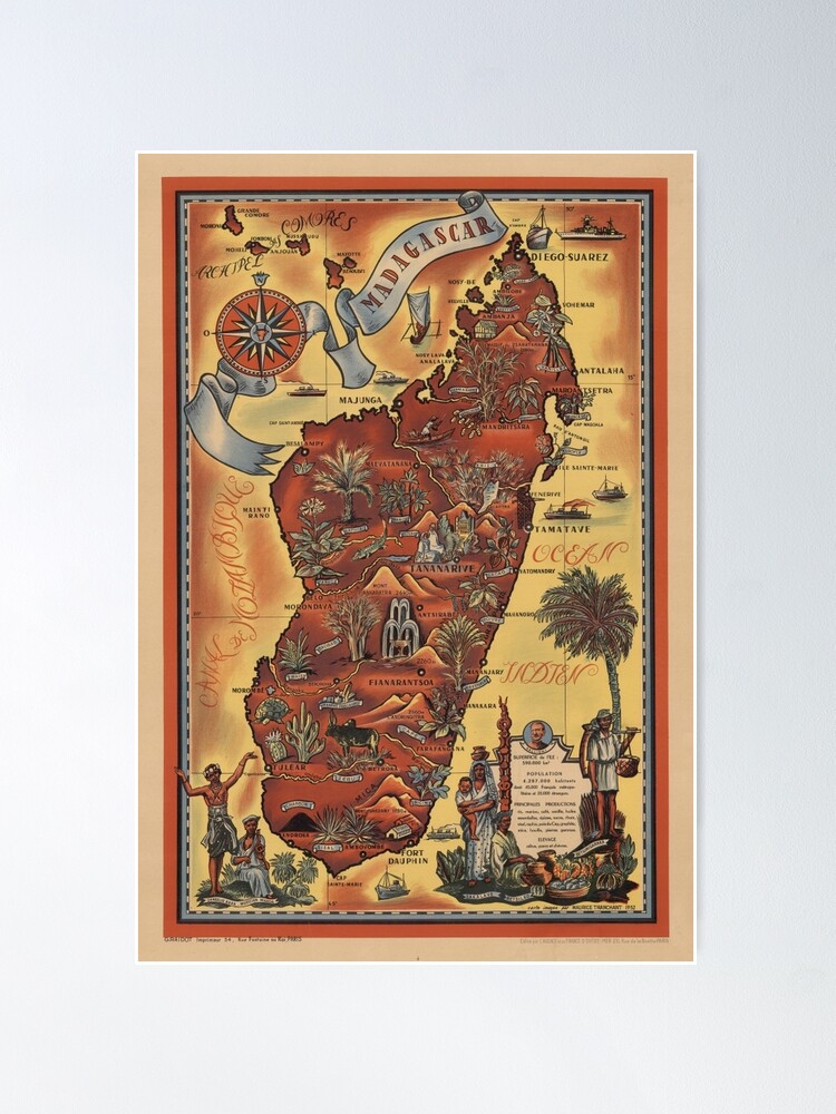Map of Madagascar 1952 Poster - Walmart.com
