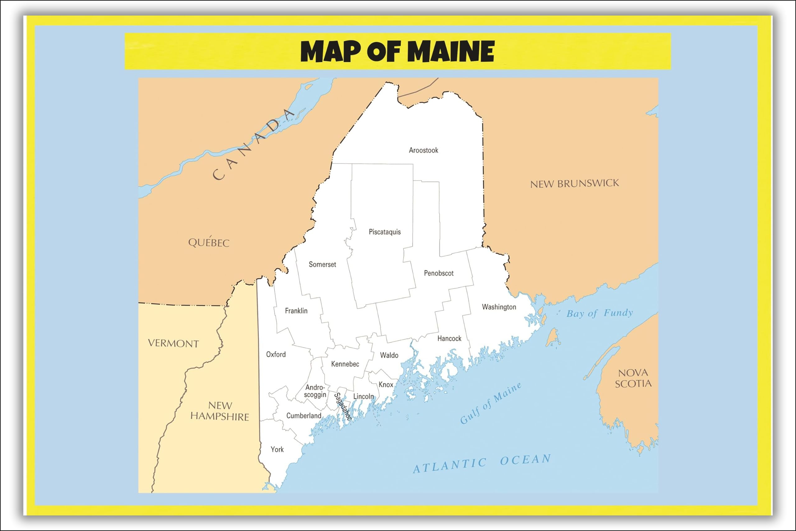 Map of Maine - Laminated Wall Map Poster Print Perfect for Classrooms and Homes - Vivid Imagery ...