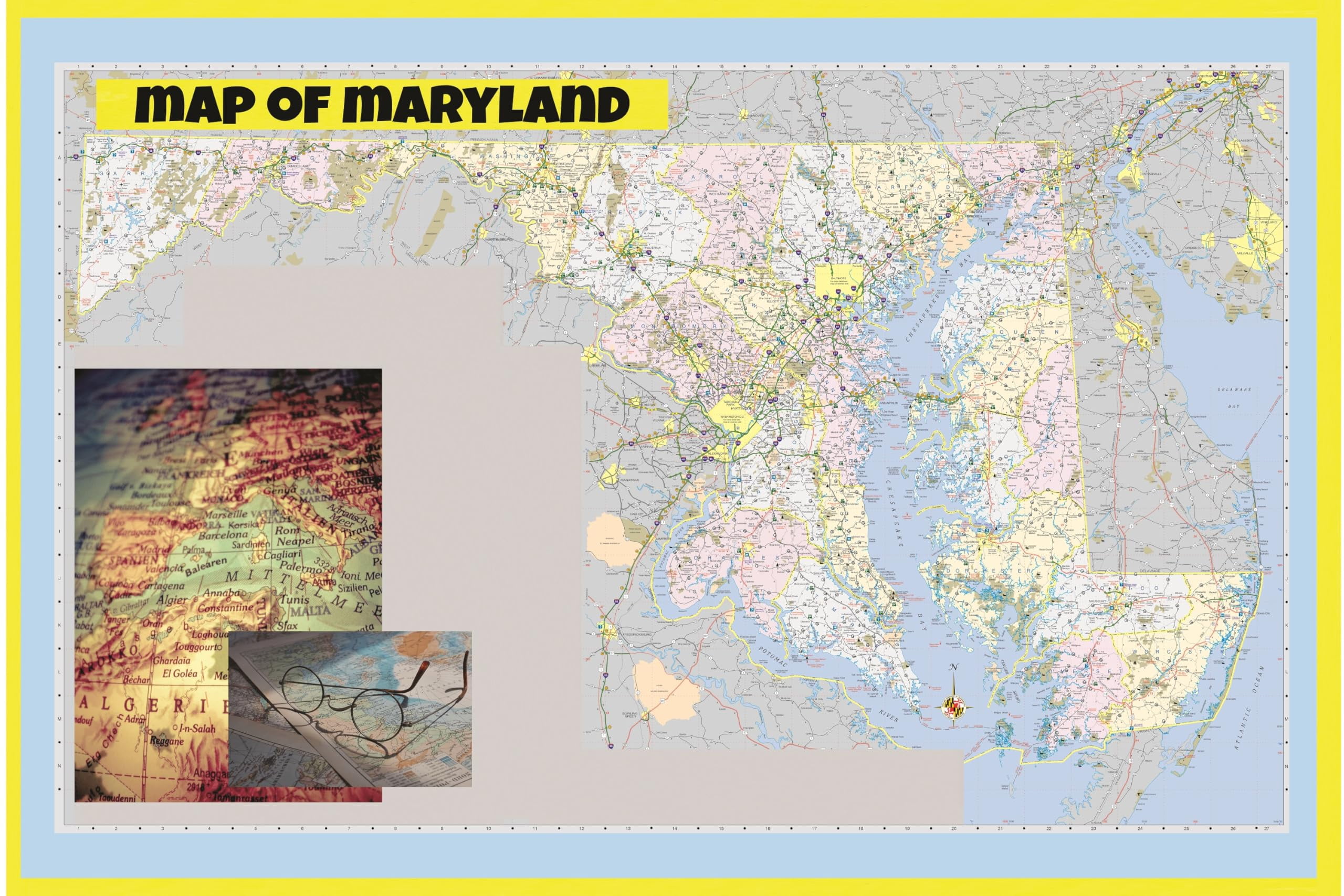 Map of Maryland 18x24 Large Detailed Roads and Highways, Maryland State ...